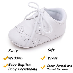 Methee Infant Baby Boys Girls Walking Shoes, Soft Sole Non-Slip First Walker Shoes Newborn Crib Shoes, Perfect for Baptism/Crawling/Wedding, White 0-6 Months Infant