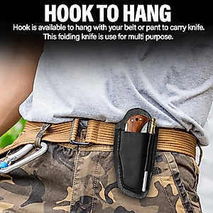 Huntex Smith Pocket Knife for men,6.75 Inch Hunting Knife with Leather Sheath Damascus Pocket knives best for Outdoor & Indoor,Camping, Hiking,Survival and Skinning(Olive-Wood)