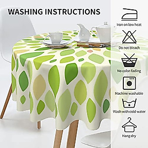 Round Tablecloth 60 Inch Spring Boho Leaves Decorative Table Cloth with Dust-Proof Wrinkle Stain-Resistant Tablecloths Decor for Home Kitchen Dining Picnic Party Indoor Outdoor