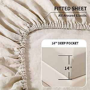 Simple&Opulence Belgian Linen Sheet Set Solid Color -Sheet Set 4PC - Cal King Natural Flax Cotton Blend Soft Breathable Farmhouse Bedding - California King, Linen/Beige