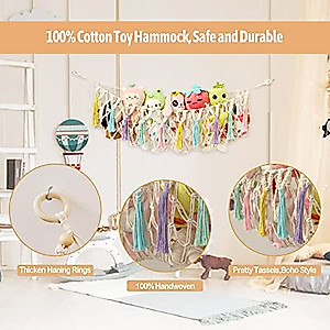 Stuffed Animal Net or Hammock, Macrame Plush Toy Holder, Large Handmade Wall Hanging Stuffed Animal Storage Mesh, Boho Doll Organizer Hammock for Kid's Room, Nursery, Bedroom, Playroom