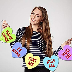 Candy Conversation Heart Valentines Day Banner Decoration,Glitter Pre-strung Garland 2pcs