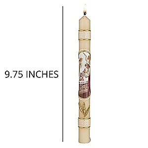 First Holy Communion Gifts for Girls, Hand Decorated Taper Candle with Image of Jesus Little Girl and Angels, Keepsake Gift Sacrament Celebration 9.75 Inches