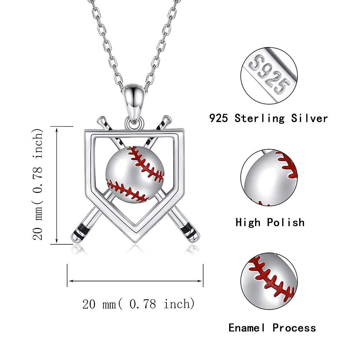 oGoodsunj Baseball Football Fidget Necklace 925 Sterling Silver Softball Bat Spinner Homeplate Pendant Anti Anxiety Necklaces Jewelry Gifts for Men Women (Baseball)