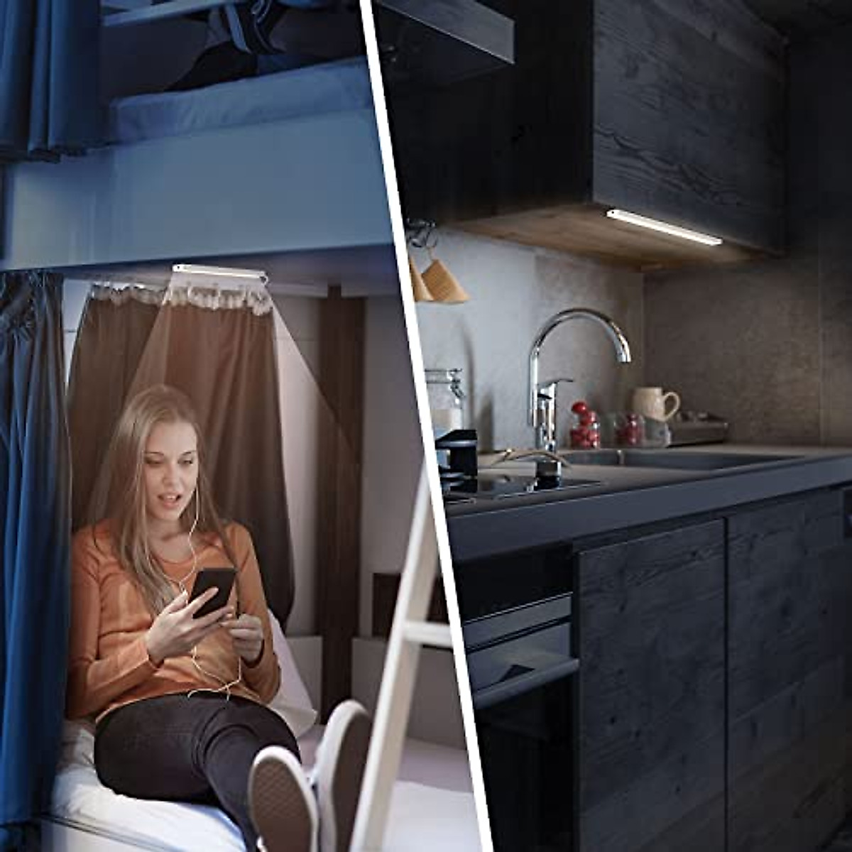 DWEPTU LED Under Cabinet Lighting, Under Cabinet Lights with USB Powered Under Cabinet Lights for Closet Light Bar Under Counter Lighting Work Tables Student Dormitory (Include AC Power Plug)