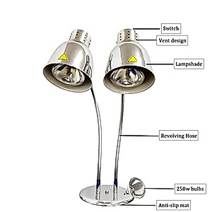 KOUWO Food Heat Lamps with Dual 250w Bulbs Food Warmer Lights Food Heating Warmer Lamp Restaurant Kitchen Buffet Warmer Table (Double Head)