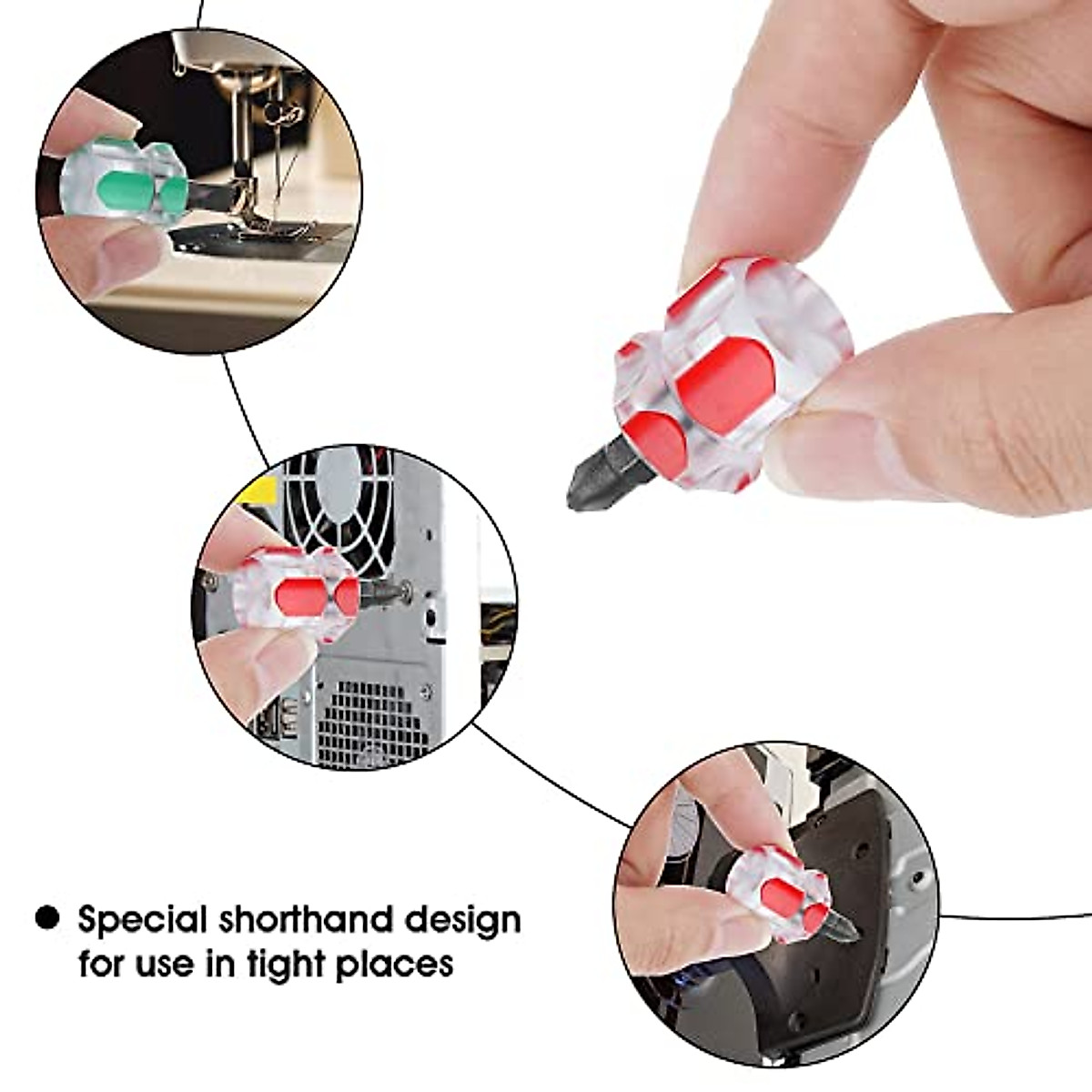 Grevosea 2PCS Sewing Machine Screwdriver Mini Stubby Screwdriver Portable Sewing Screwdriver Tools Cross Head Screwdriver for Sewing Machine Repairing Accessories, One Flat Head and One Phillips