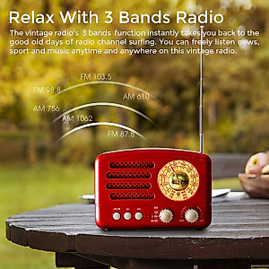 J-160 Retro AM FM Shortwave Radio, J-110 Vintage AM FM Shortwave Tabletop Radio with Excellent Reception, SD Card USB Drive Aux-in MP3 Player, Battery Operated by PRUNUS
