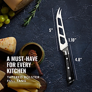 Cutluxe Cheese Knife – 5" Cheese Knife Slicer for Soft and Hard Cheese – Pronged, Serrated & Non Stick Blade – High Carbon German Steel, Full Tang & Ergonomic Handle Design – Artisan Series