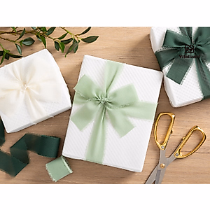 Vitalizart 15 Rolls 1.5" Chiffon Silk Ribbon Handmade Fringe Total 30 Yd Frayed Edges Ribbons for Wedding Invitations Bridal Bouquets Gifts Wrapping Crafts Holiday Decor