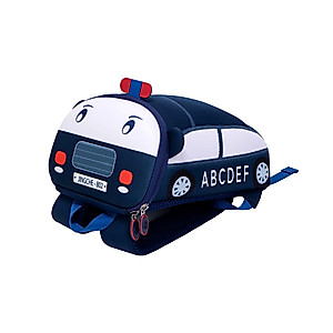 JIHUBEAR Cute Car Shape Toddlers Backpack with Lesh for 3-6 Year Old Boys and Girls Shoulder Bag Police Car