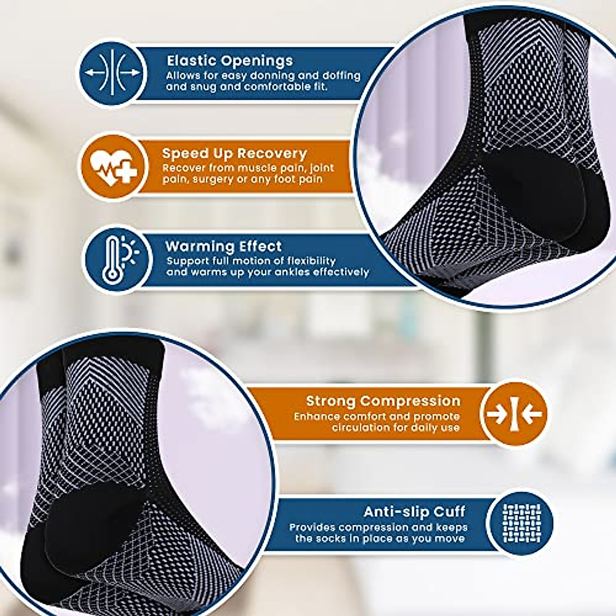 Define Essentials Compression Plantar Fasciitis Socks Ankle Compression Sleeve Heels Arch Supports & Heel Pain Relief Ankle Supports for Men and Women (White, Large-XLarge)