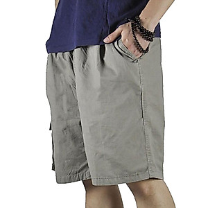 XinnanDe Mens Cotton Loose Twill Drawstring Relaxed Fit Cargo Short with Full Elastic Waist Beige 44