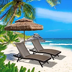 Domi Outdoor Chaise Lounge Set of 2, Aluminum Wicker Lounge Chair with Padded Quick Dry Foam and Wheels, Pool Lounge Chair for Garden, Beach, Patio, Sunbathing