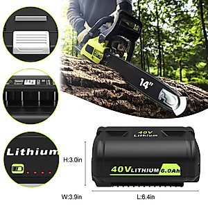 CHAUNVEN OP4060 6.0Ah 40V Battery Replacement for Ryobi 40 Volt Battery Lawn Mower 40V OP4040 OP4060 OP4050 Lithium ion Battery