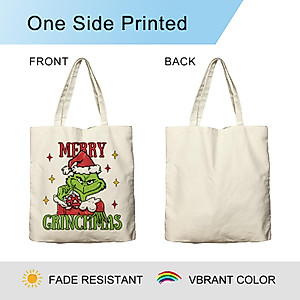 Dlzdn Christmas Canvas Tote Bag For Women Aesthetic Merry Christmas Tote Bag Shopping Grocery Bag Beach Bag Gifts for Women Teacher Bag Reusable Grocery Bag