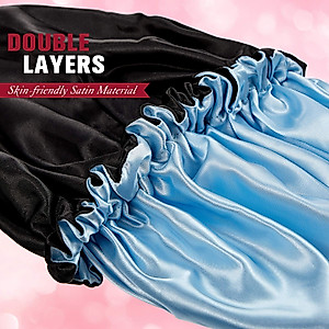 Geyoga 4 Pieces Silk Satin Bonnet Sleep Cap Extra Large Hair Bonnet for Sleeping Double Layer Reversible Hair Cap for Women Natural Curly Hair