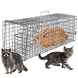 Humane Live Animal Cage Trap, 23.3x7.2x7.7 Inches Humane Cat Trap for Stray Cats,Rabbits,Squirrels Outdoor Small Animal Trap, Humane Catch & Release