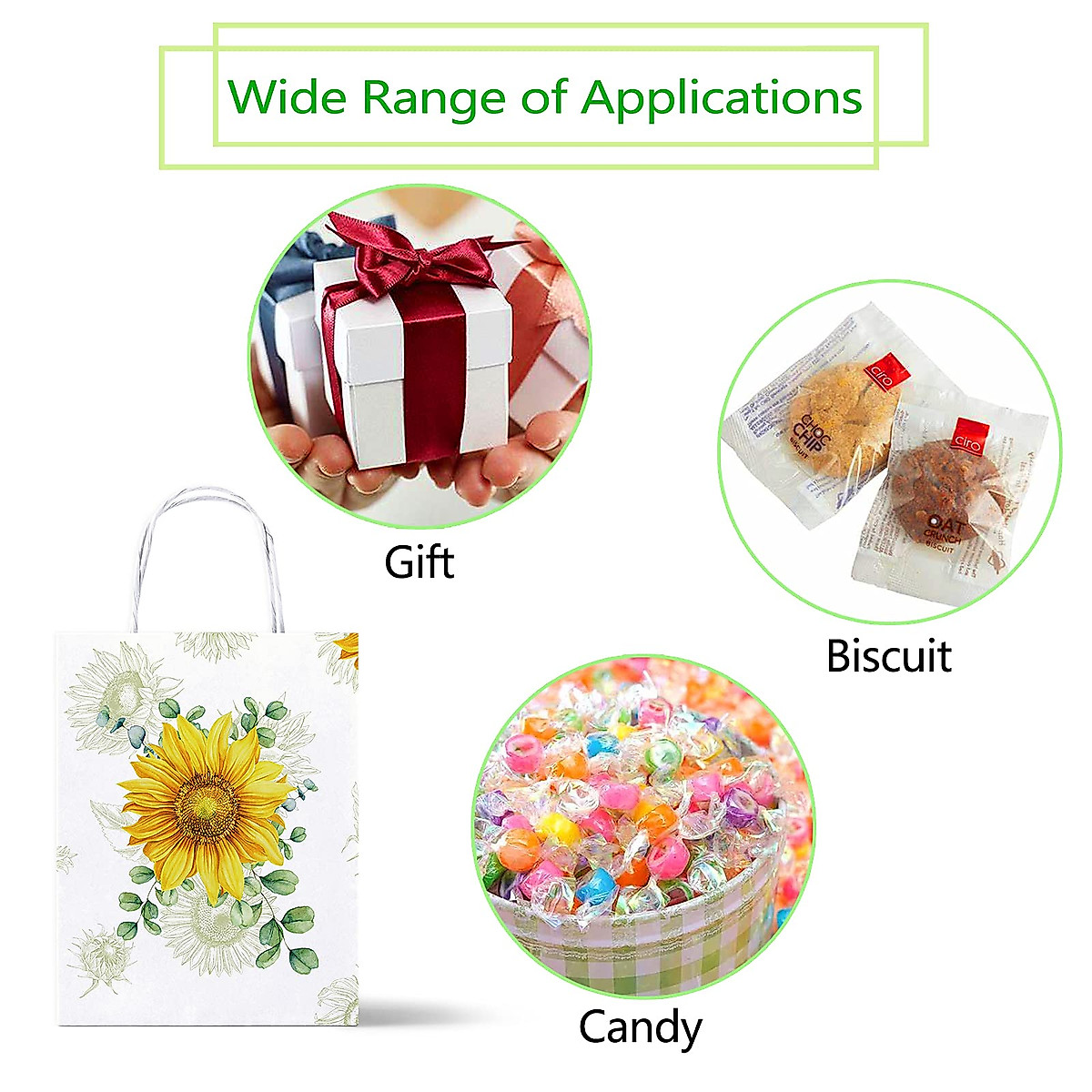 FRIDAY NIGHT Sunflower Candy Bags with Handles Sunflower Themed Party Gift Bag for Thanksgiving Summer Fall Rustic Party Baby Shower Birthday Wedding Bridal Shower Party Supplies(24 Pcs)