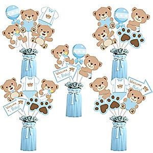 24 Pieces Bear Baby Shower Centerpiece Sticks Bear Theme Boy Birthday Table Toppers Double Sided Print Photo Booth Props