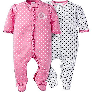 Gerber Baby Girls' 2 Pack Zip Front Sleep 'n Play,Elephants/Flowers,6-9 Months