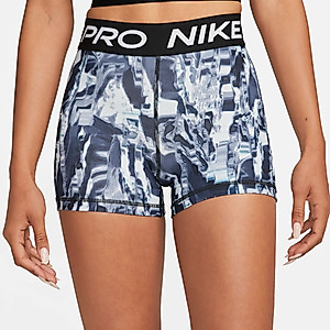 Nike Pro Women's Mid-Rise Allover Print Shorts (as1, Alpha, x_l, Regular, Regular, Black/Black)