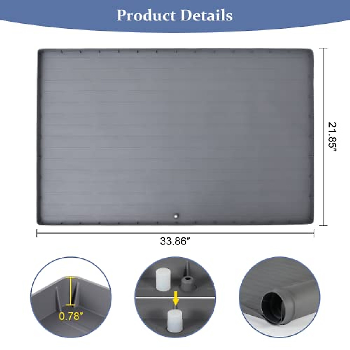 TACHLAND Under Sink Mat 34 x 22 Waterproof Under Kitchen Sink Mat Cabinet Mat with Drain Hole Under Sink Tray for Bathroom, Fits 36" Cabinet, Dark Grey