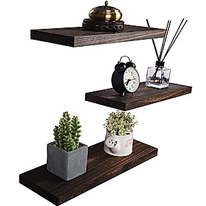 HXSWY Rustic Wood Floating Shelves for Wall Decor Farmhouse Wooden Wall Shelf for Bathroom Kitchen Bedroom Living Room Set of 4 Brown