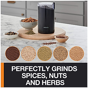 Krups One-Touch Coffee and Spice Grinder 12 Cup Easy to Use, One Touch Operation 200 Watts Coffee, Spices, Dry Herbs, Nuts Black