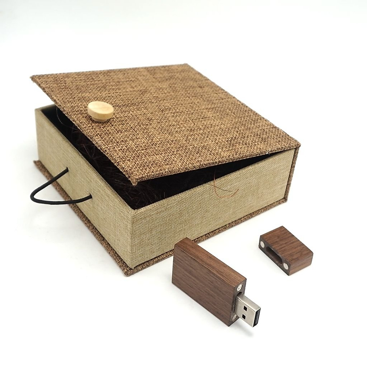 LONMAX Walnut Wood USB Flash Drives 16GB with Cloth Gift Box USB Flash Disk for Gift (16GB, Walnut+Linen)