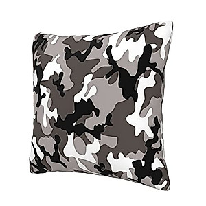 WURTON Black Grey White Camo Print Throw Pillow Covers, Soft Square Cushion Case,for Sofa, Couch,Bed Chair-18 X 18 Inch