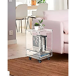 KSacry Acrylic Rolling Cart for Small Space,Mobile End Table with Two Tier Rolling Cart,Acrylic Nightstand/Bedside Table for Living Room, Bedroom (12.6" L × 11.8" W × 19" H)