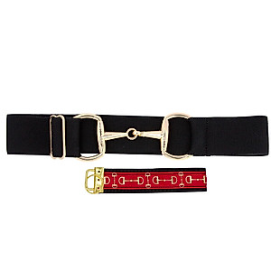 Dielianyi 1.5-inch Elastic Equestrian Belt Bit Buckle Leather Key Strap for Horseback Riding Equestrian Sports (Gold)