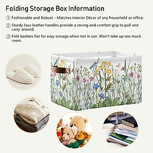 Storage Basket Cube Black White Flower Field Large Collapsible Toys Storage Box Bin Laundry Organizer for Closet Shelf Nursery Kids Bedroom,15x11x9.5 in,1 Pack