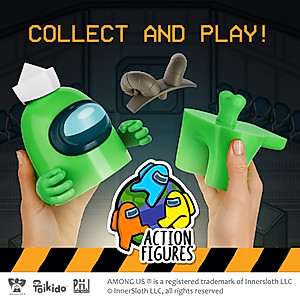 P.M.I. Among Us Action Figure | One of Four 6.7-Inch-Tall Collectibles | Among Us Toys and Playable Mini Toys | Green Crewmate in The White Folded Paper Hat with Hidden Hat and Hands | Kids’ Toys