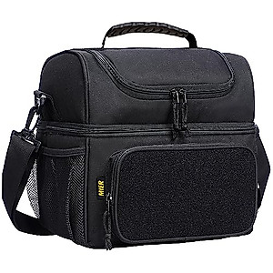 MIER Insulated Lunch Box for Men, Double Decker Lunch Bag Coolers Tactical Lunch Bags with MOLLE Webbing for Men Women Adults to Work, Picnic, Outdoors, Black