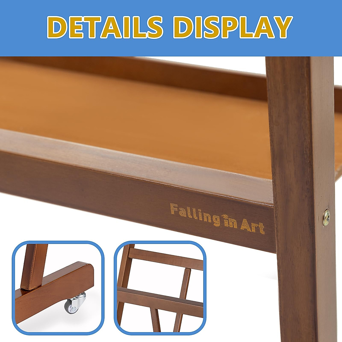 Falling in Art Large Wooden Print Rack, Art Drying and Display Rack with Rolling Casters, Storage Rack for Canvas, Prints, Panels, Posters, Shows and Art Exhibitions, Brown