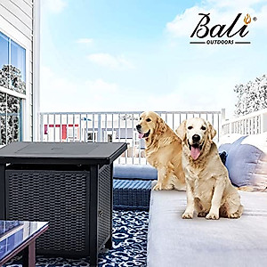 BALI OUTDOORS 28 Inch Propane Fire Pit Table, Rattan & Wicker-Look 50,000 BTU Gas Firepits with Blue Fire Glass for Outside Patio and Garden