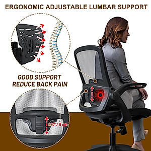 KOLLIEE Mesh Home Office Chair Ergonomic Swivel Office Desk Chair with Adjustable Lumbar Support Black Comfortable Computer Chair with Flip up Arms