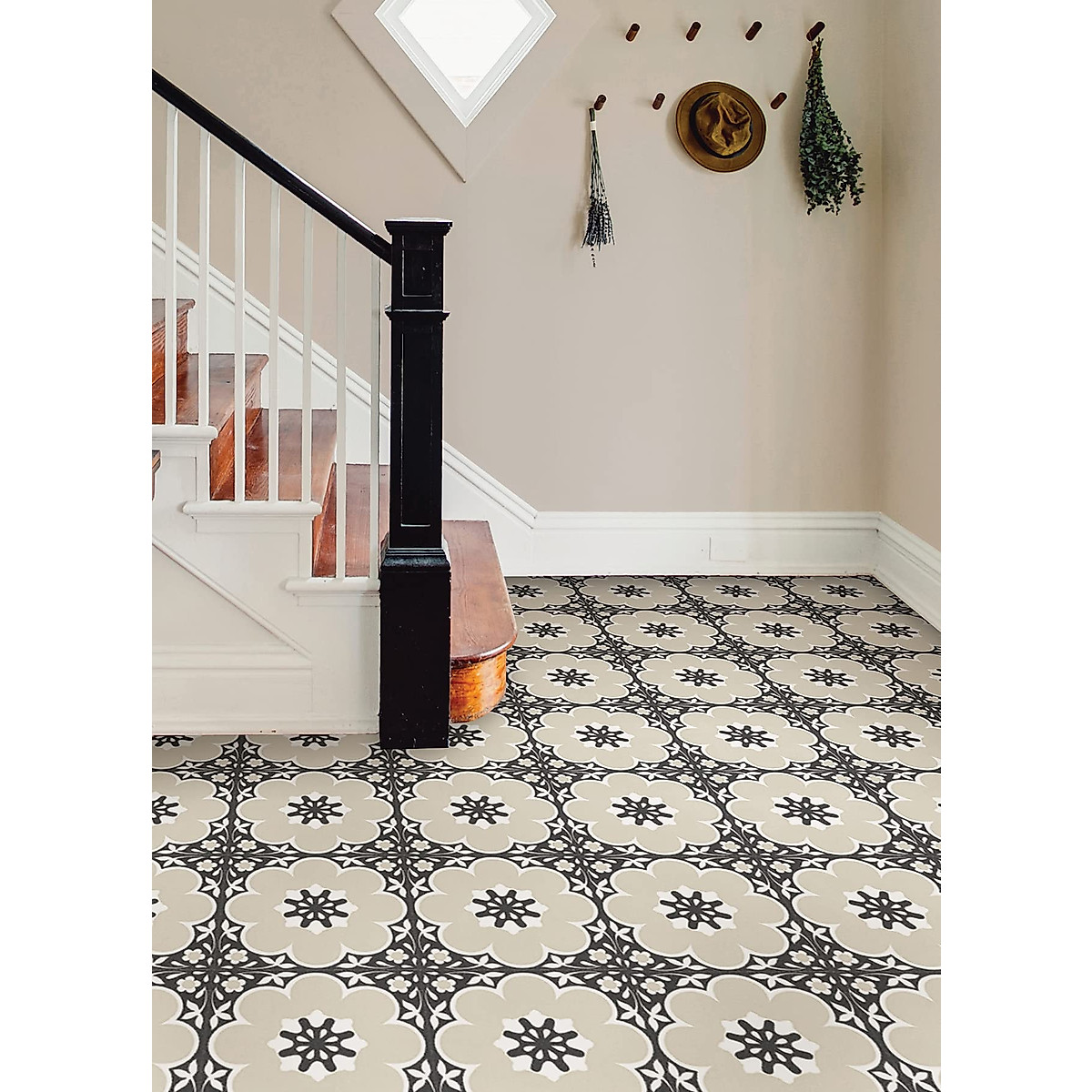 FloorPops 12-in by 12-in Black Daphne Vinyl Peel & Stick Floor Tiles (10 Tiles), (10 sq.ft./Carton)