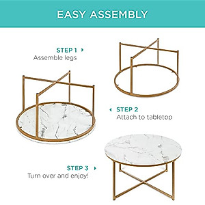 Best Choice Products 36in Faux Marble Accent Table, Modern End Table, Large Coffee Table Home Decor for Living Room, Dining Room, Tea, Coffee w/Metal Frame, Foot Caps, Designer - White/Gold