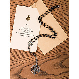 Sacina Gothic Baphomet Necklace, Pentagram Necklace, Long Bead Rosary Necklace, Goth Necklace, Halloween Christmas New Year Jewelry Gift For Women, Men