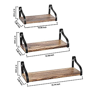 Floating Shelves Wall Mounted Shelves Wood Hanging Storage Holders Home Decor for Bedroom Living Room Bathroom Kitchen Office Set of 3 (Brown B)