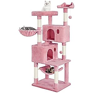 Yaheetech Multi-Level Cat Tree, Large Cat Tower with Condos Platform, Cat House Cat Tree for Medium Cats Pink, 64.5in