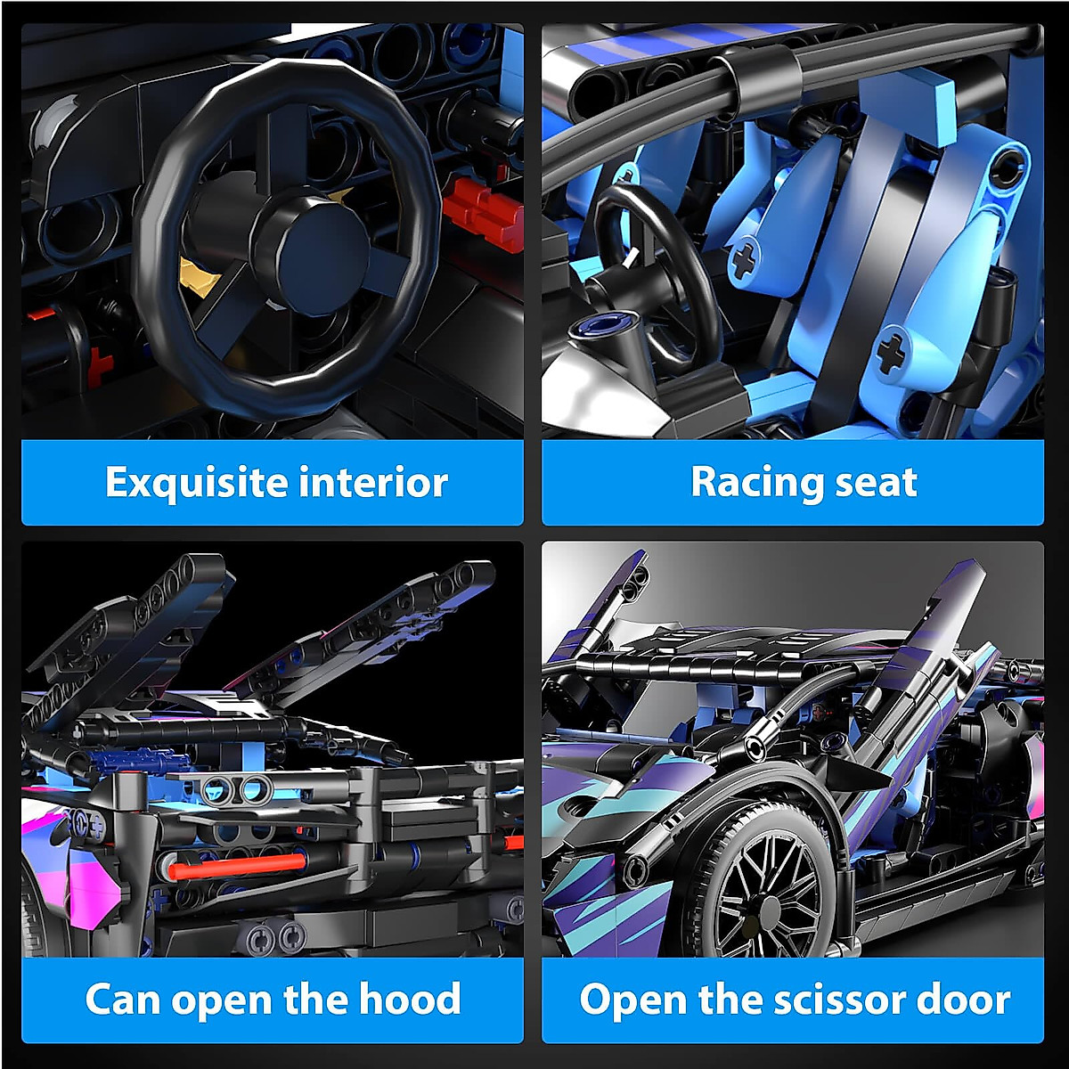 hahaspil Race Cars Building Blocks Gift for Adults, Boys and Girls, 1100PCS, Toys for Ages 8-13 Game of Speed and Champions Lagos Toy Model Car Building Kit Iconic Collector Set