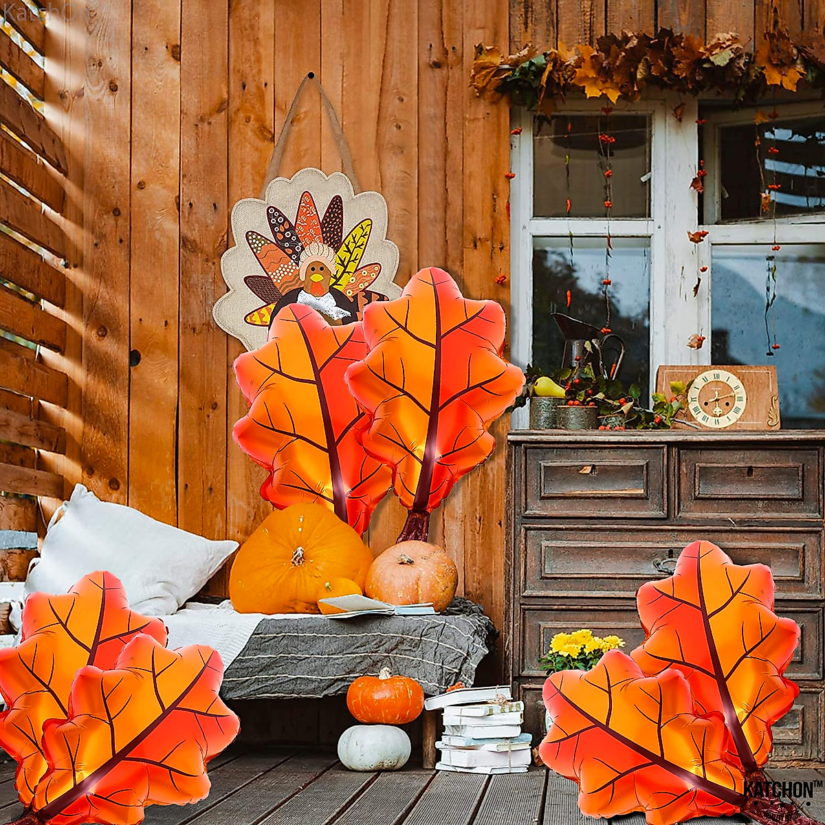 KatchOn, Scary Halloween Pumpkin Balloons - 25 Inch, Pack of 10 | Large Fall Leaf Balloons - 27 Inch, Pack of 6 | Pumpkin Foil Balloons, Fall Balloons for Thanksgiving Decorations | Halloween Balloons