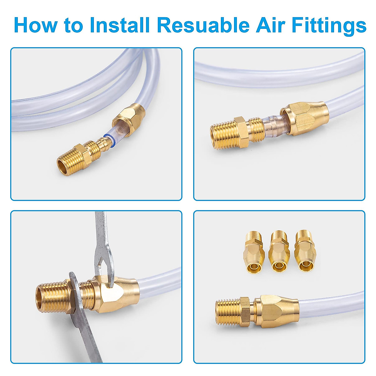 Breezliy Premium Solid Brass 4PCS Reusable Replacement Fitting For 1/4-Inch ID Hose,1/4-Inch NPT Rigid