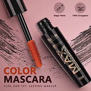 Joyeee Colored Mascara, 6 Colors Colorful Mascara Set, Waterproof and Smudgeproof Longlasting Mascara for Eyelashes, Blue Purple Green Red Yellow Orange Mascara