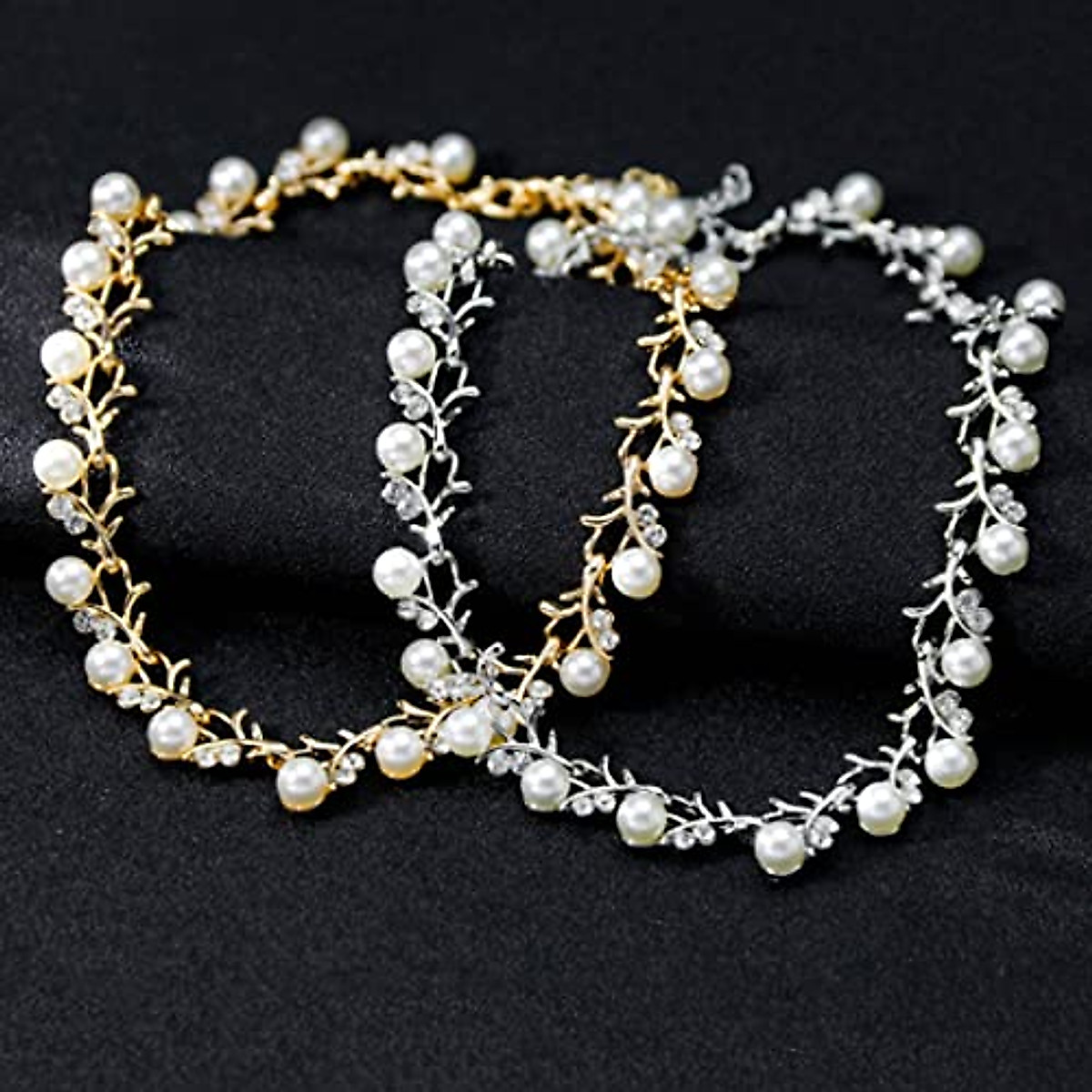 Unicra Pearl Bride Wedding Jewelry Set Crystal Bridal Necklace Bracelet Earrings Sets Rhinestone Choker Necklace Prom Costume Jewelry Set for Women and Brides (Gold)