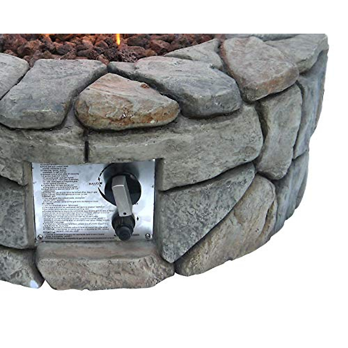 Teamson Home Round Stone Look Propane Gas Fire Pit Fire Table with ETL Certification, PVC Cover and Lava Rocks for Outdoor Patio Garden Backyard Decking Décor, 40,000 BTU, 28 inch Length, Gray